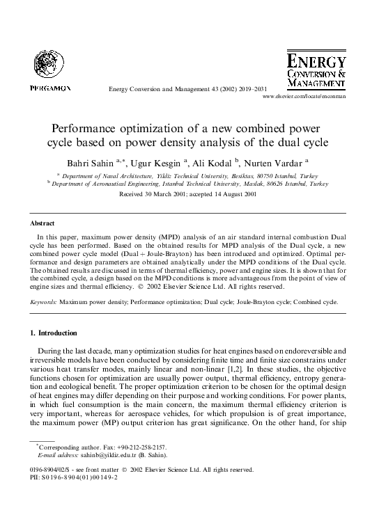 Pdf Performance Optimization Of A New Combined Power Cycle Based On Power Density Analysis Of