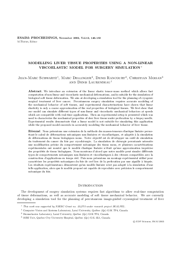 (PDF) Modelling liver tissue properties using a non-linear visco-elastic model for surgery ...