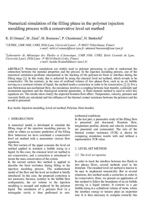 Pdf Numerical Simulation Of The Filling Phase In The Polymer Injection Moulding Process With A