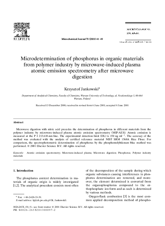 (PDF) Microdetermination of phosphorus in organic materials from polymer industry by microwave ...
