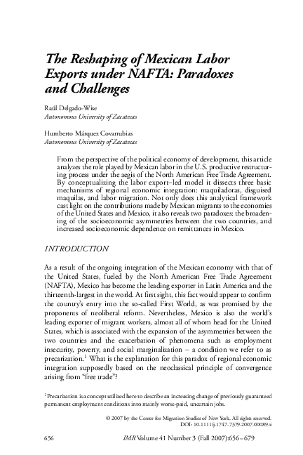 (PDF) The Reshaping of Mexican Labor Exports under NAFTA: Paradoxes and ...