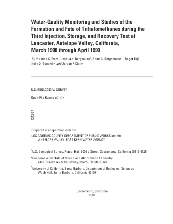 (PDF) Water-Quality Monitoring and Studies of the Formation and Fate of Trihalomethanes during ...