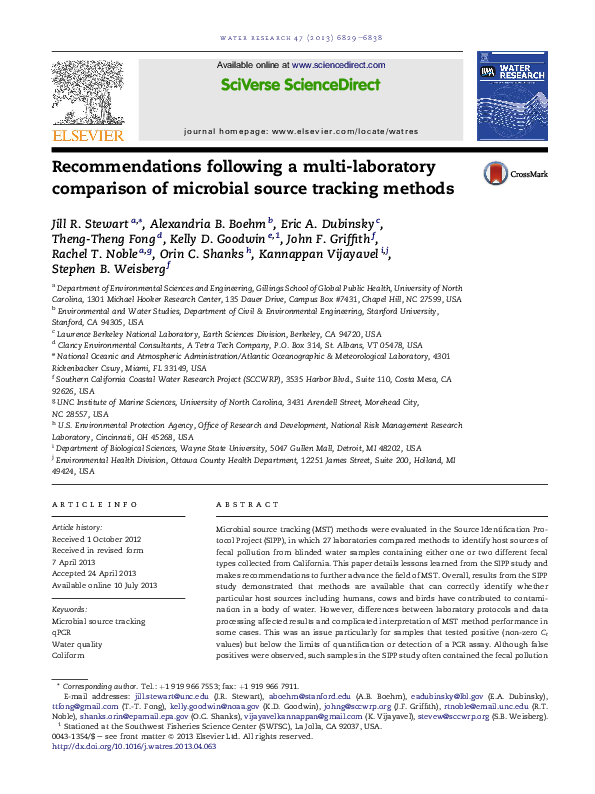 (PDF) Recommendations following a multi-laboratory comparison of microbial source tracking methods