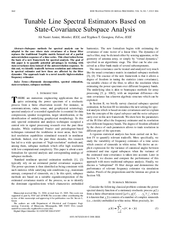 (PDF) Tunable line spectral estimators based on state-covariance subspace analysis