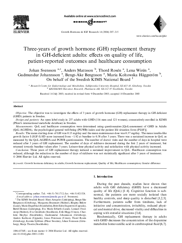 (PDF) Three-years of growth hormone (GH) replacement therapy in GH ...