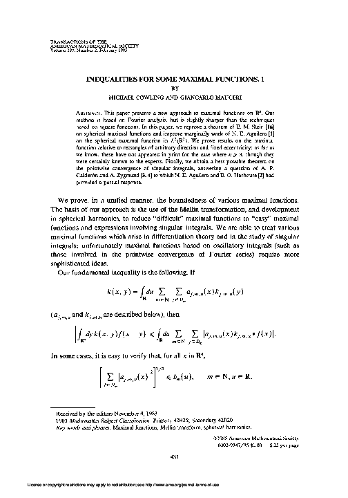 (PDF) Inequalities for Some Maximal Functions. I