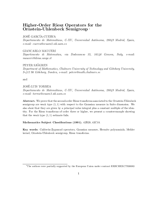 Pdf Higher Order Riesz Operators For The Ornstein Uhlenbeck Semigroup