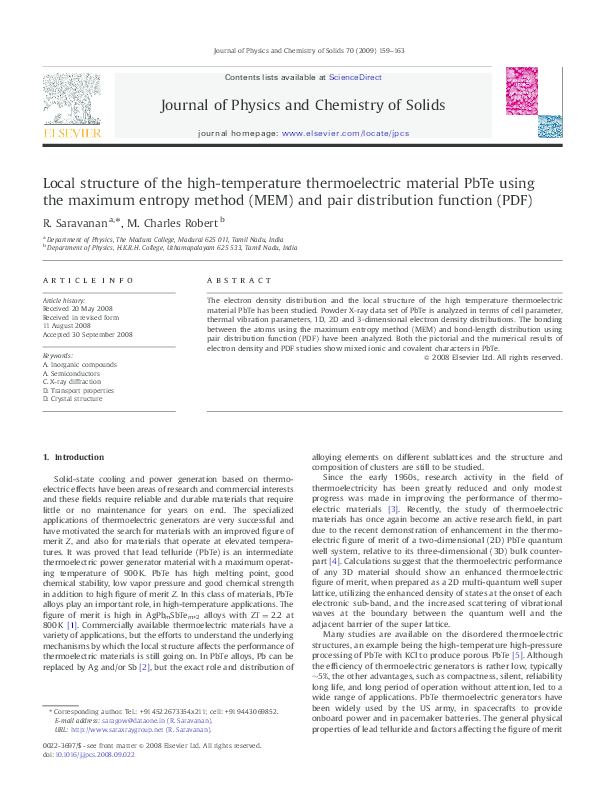 (PDF) Local structure of the high-temperature thermoelectric material ...