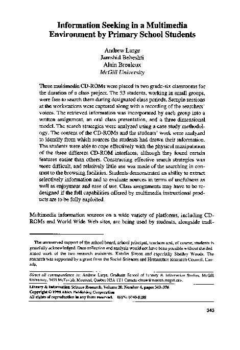 (PDF) Information seeking in a multimedia environment by primary school ...