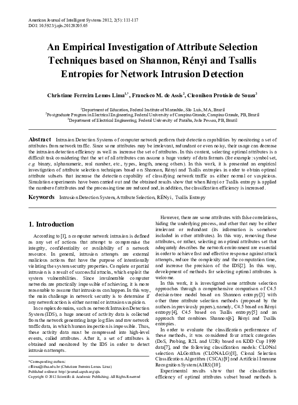 (PDF) An Empirical Investigation of Attribute Selection Techniques based on Shannon, Rényi and ...