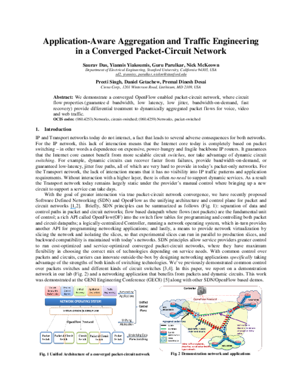 (PDF) Application-aware aggregation and traffic engineering in a converged packet-circuit network