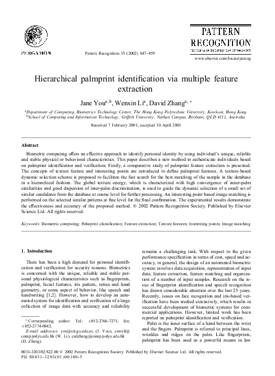 (PDF) Hierarchical palmprint identification via multiple feature extraction