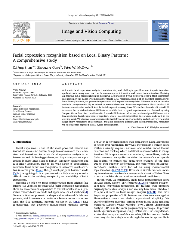 Pdf Facial Expression Recognition Based On Local Binary Patterns And