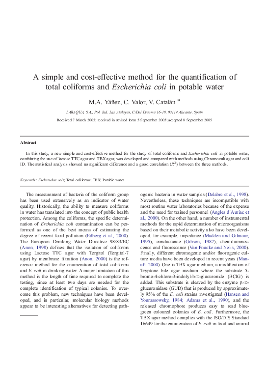 (PDF) A simple and cost-effective method for the quantification of total coliforms and ...