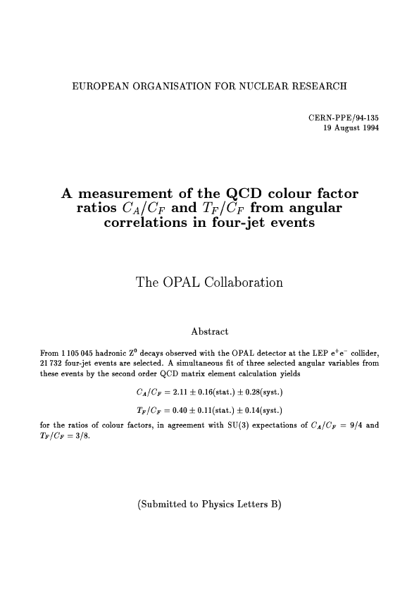 Pdf A Measurement Of The Qcd Colour Factor Ratios C A C F And T F C F From Angular