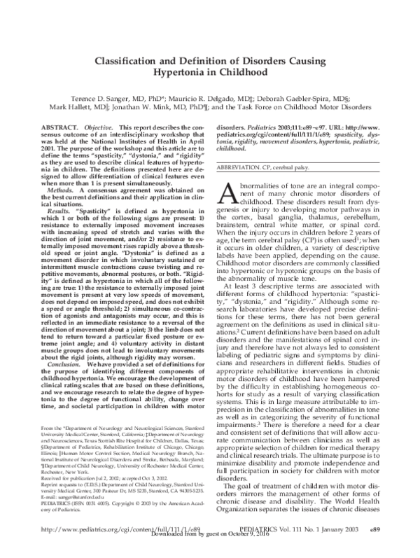 (PDF) Classification and Definition of Disorders Causing Hypertonia in ...