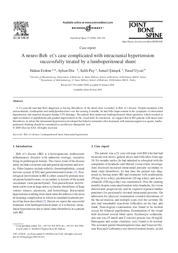 (PDF) A neuro-Behçet’s case complicated with intracranial hypertension ...