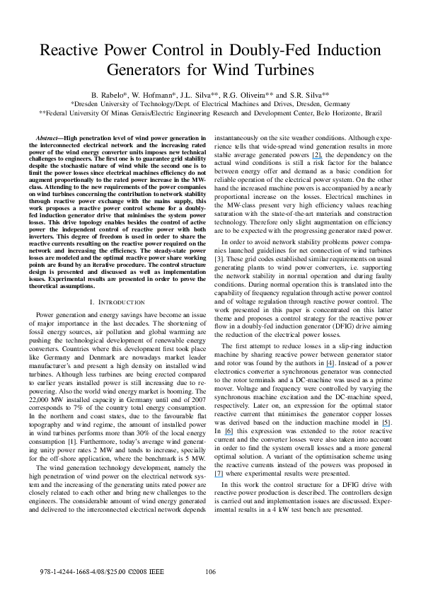 Pdf Reactive Power Control Design In Doubly Fed Induction Generators
