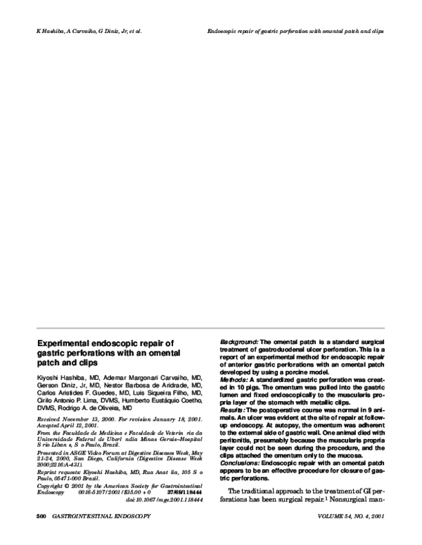 (PDF) Experimental endoscopic repair of gastric perforations with an ...