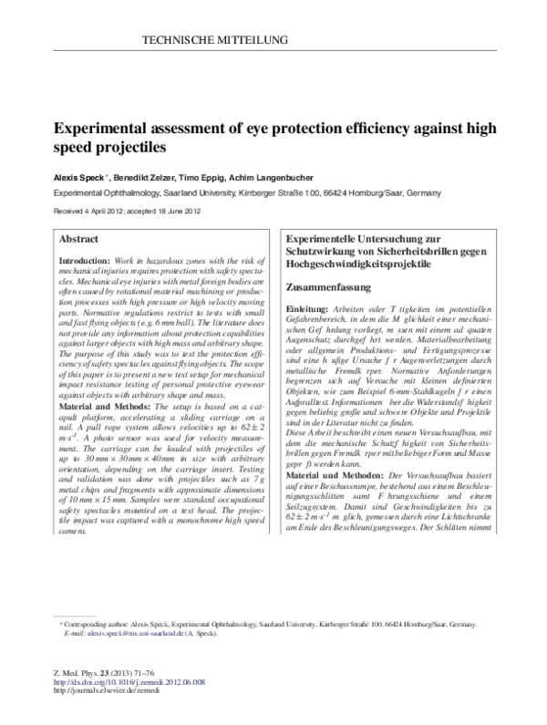 (PDF) Experimental assessment of eye protection efficiency against high ...