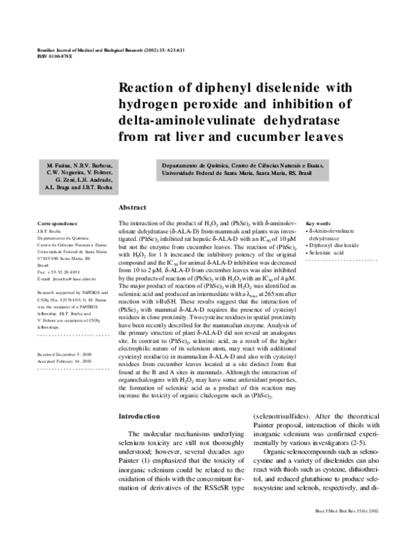 (PDF) Reaction of diphenyl diselenide with hydrogen peroxide and ...