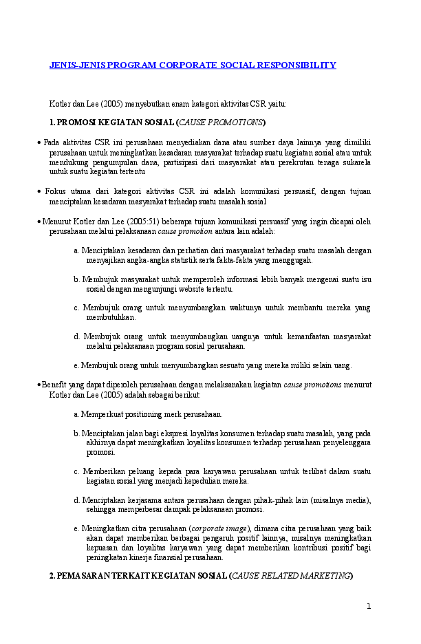 (DOC) JENIS-JENIS PROGRAM CORPORATE SOCIAL RESPONSIBILITY
