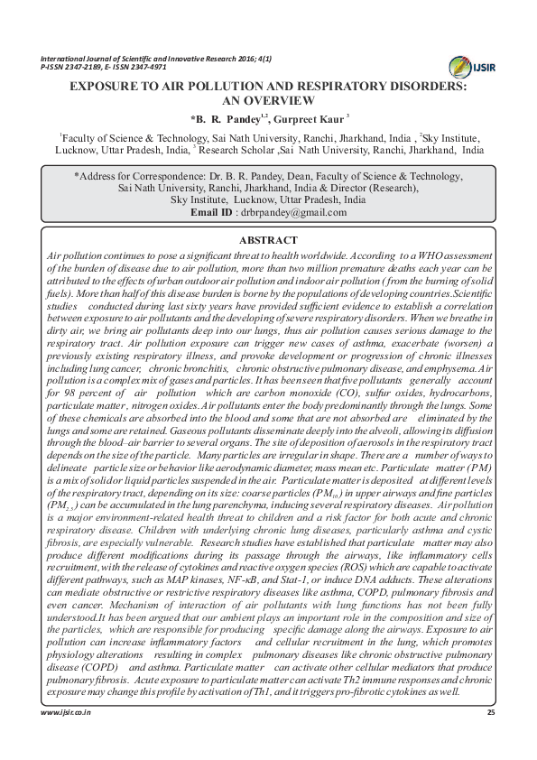 (PDF) EXPOSURE TO AIR POLLUTION AND RESPIRATORY DISORDERS: AN OVERVIEW