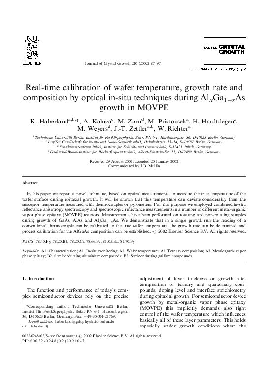 Pdf Real Time Calibration Of Wafer Temperature Growth Rate And Composition By Optical In Situ