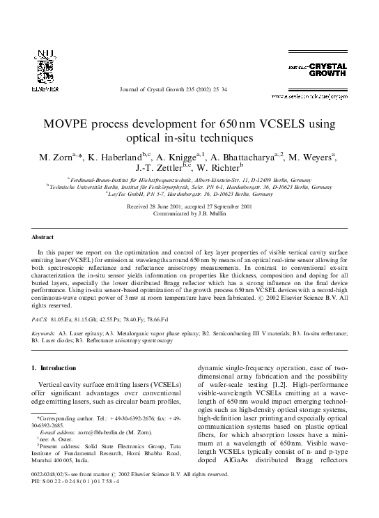 (PDF) MOVPE process development for 650nm VCSELS using optical in-situ ...
