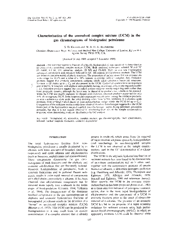 (PDF) Characterisation of the unresolved complex mixture (UCM) in the ...