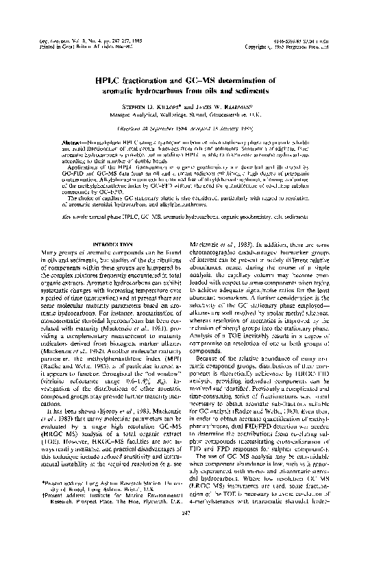 (PDF) HPLC fractionation and GC-MS determination of aromatic hydrocarbons from oils and sediments