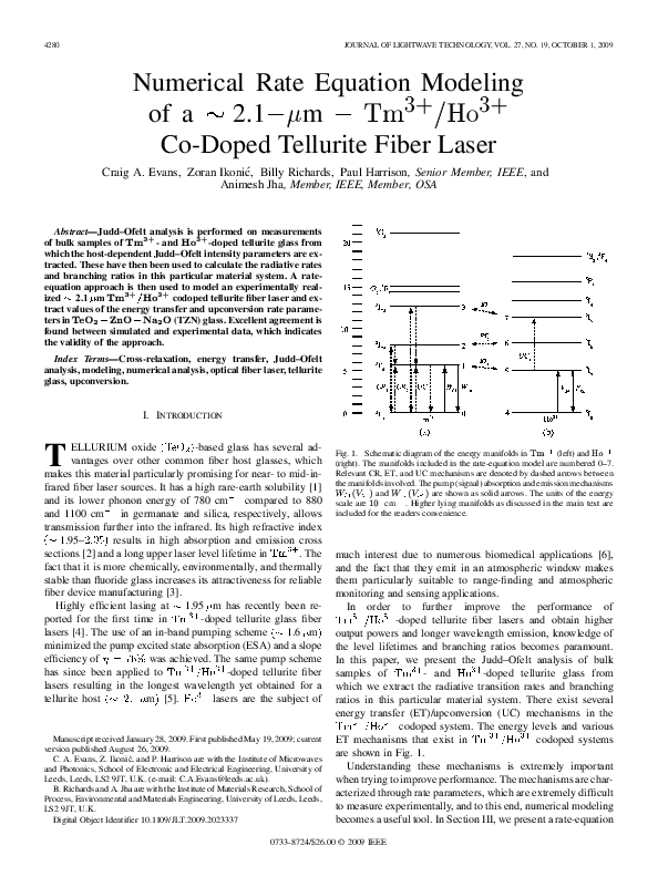 (PDF) Numerical Rate Equation Modeling of a Co-Doped Tellurite Fiber Laser