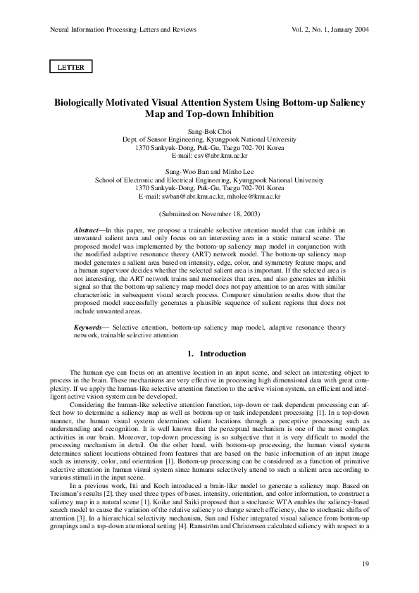 Pdf Biologically Motivated Visual Attention System Using Bottom Up