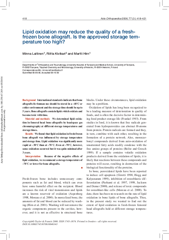 (PDF) Lipid oxidation may reduce the quality of a fresh-frozen bone ...