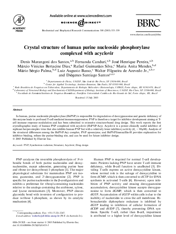 (PDF) Crystal structure of human purine nucleoside phosphorylase ...