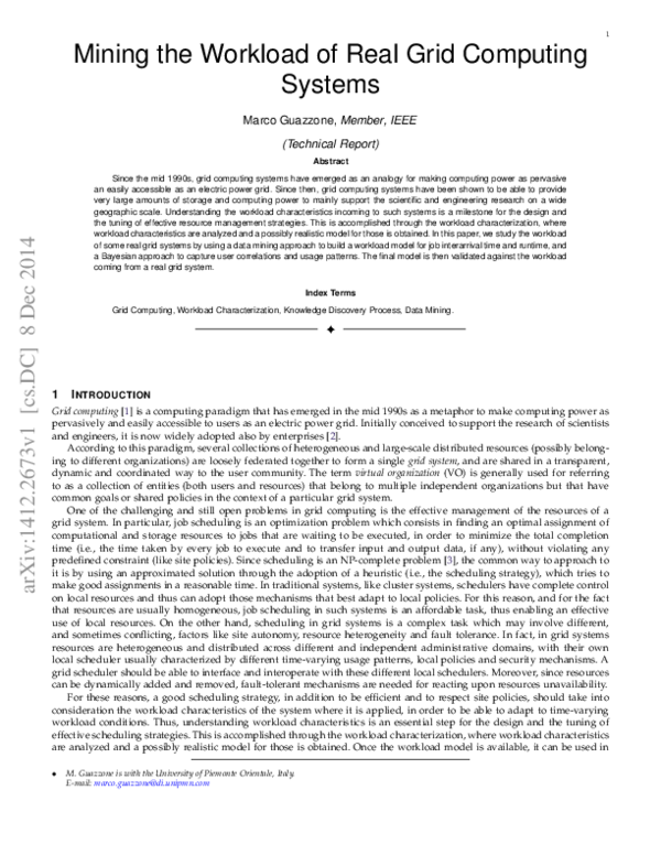 (PDF) Mining the Workload of Real Grid Computing Systems