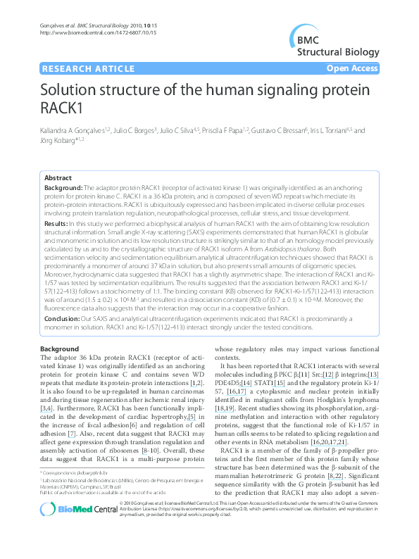 (PDF) Solution structure of the human signaling protein RACK1