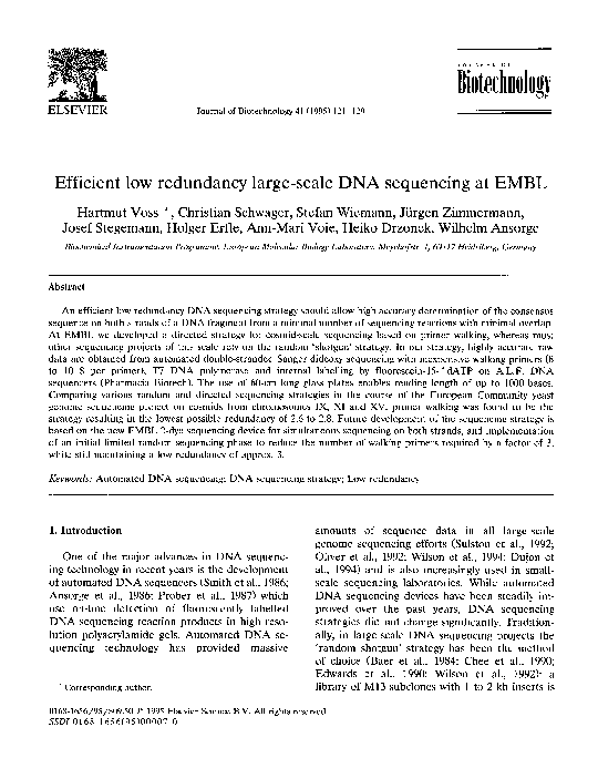 (PDF) Efficient low redundancy large-scale DNA sequencing at EMBL