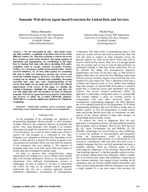 (PDF) Semantic Web-driven Agent-based Ecosystem for Linked Data and Services