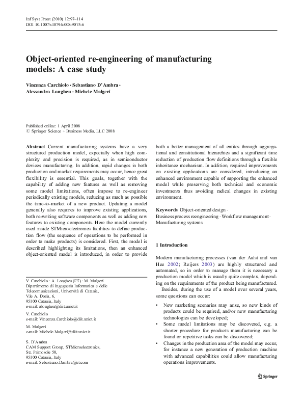 (PDF) Object-oriented re-engineering of manufacturing models: A case study