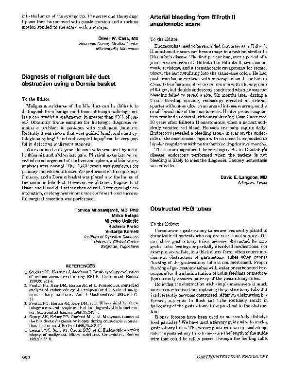 (PDF) Diagnosis of malignant bile duct obstruction using a Dormia basket