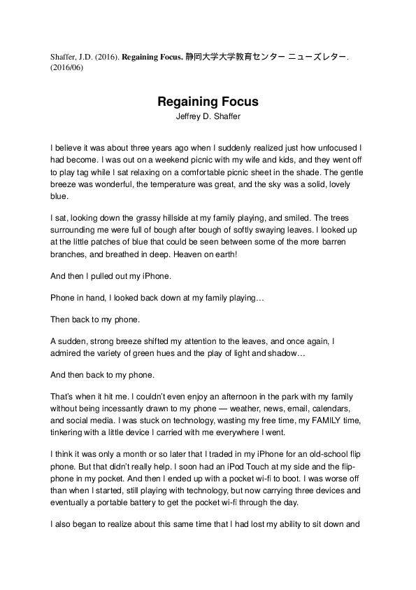 (DOC) Regaining Focus | Jeffrey D Shaffer - Academia.edu