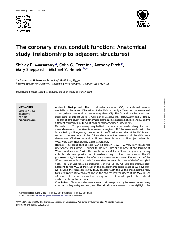 (PDF) The coronary sinus conduit function: Anatomical study ...