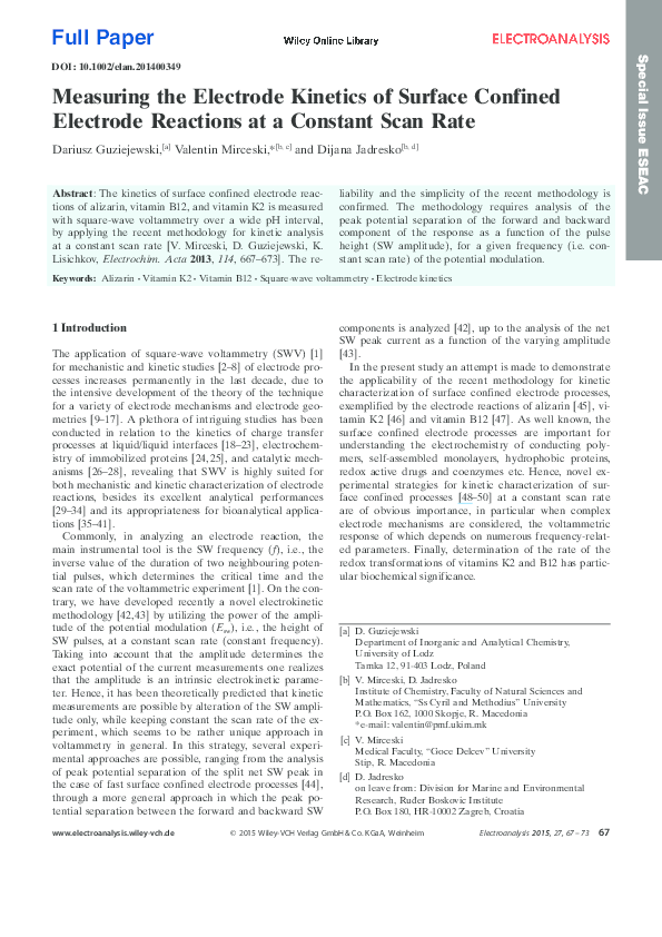 (PDF) Measuring the Electrode Kinetics of Surface Confined Electrode ...