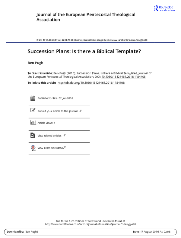 (PDF) Succession Plans: Is there a Biblical Template