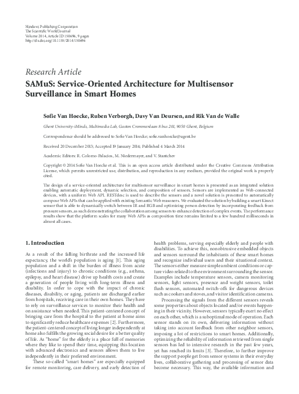(PDF) SAMuS: service-oriented architecture for multisensor surveillance in smart homes | Sofie ...
