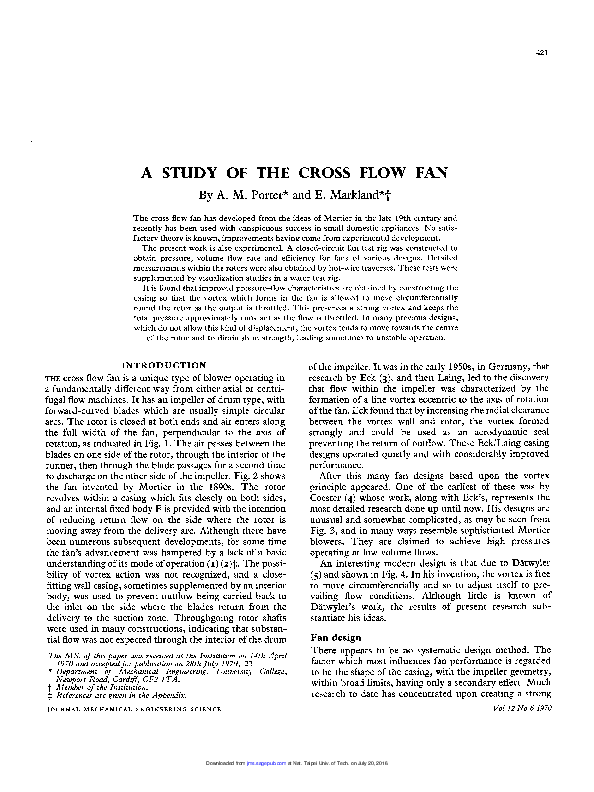 (PDF) A STUDY OF THE CROSS FLOW FAN