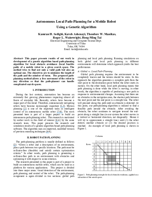Pdf Autonomous Local Path Planning For A Mobile Robot Using A Genetic Algorithm