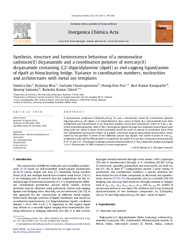 Pdf Synthesis Structure And Luminescence Behaviour Of A Mononuclear Cadmium Ii Dicyanamide