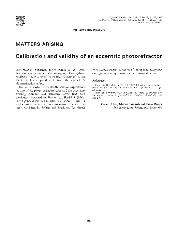 (PDF) Calibration and validity of an eccentric photorefractor